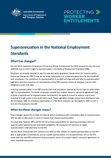 Superannuation in the National Employment Standards - Department of ...